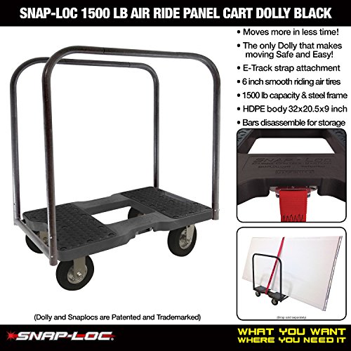 SNAP-LOC 1500 LB All-Terrain Panel CART Dolly Black with Steel Frame, 6 inch Solid Rubber casters, Panel Bars and Optional E-Strap Attachment