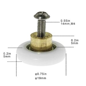 4PCS x Shower Door Rollers,Roller Diameter 19mm, for The Bathroom Pan Glass Sliding Door Pulleys/Runners/Wheels,Strong Load-Bearing Capacity, Ultra-Quiet,CY103-4PCS