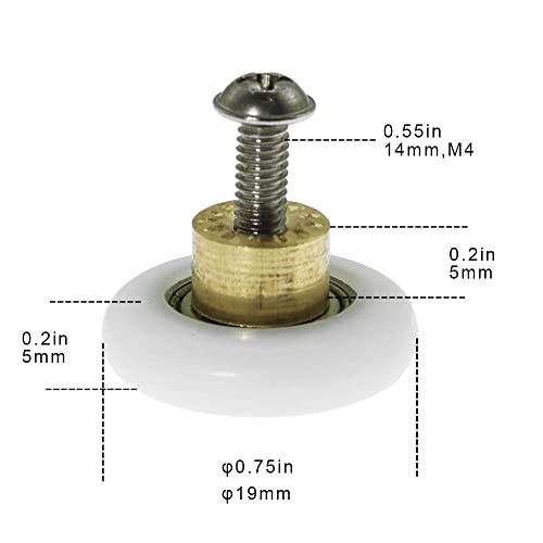 4PCS x Shower Door Rollers,Roller Diameter 19mm, for The Bathroom Pan Glass Sliding Door Pulleys/Runners/Wheels,Strong Load-Bearing Capacity, Ultra-Quiet,CY103-4PCS