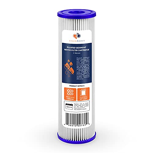 Aquaboon 1 Micron 10" x 2.5" Pleated Sediment Water Filter Cartridge | Universal Replacement for Any 10 inch RO Unit | Compatible with R50, 801-50, WFPFC3002, WB-50W, WHKF-WHPL, 50-Pack