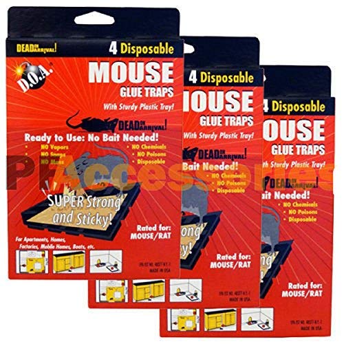 Pack of 12 d.o.a. Disposable Glue Traps for Mice Rats Mouse Super Stick Tray Lot Each Trap Size 4.5"x3.5" Inch