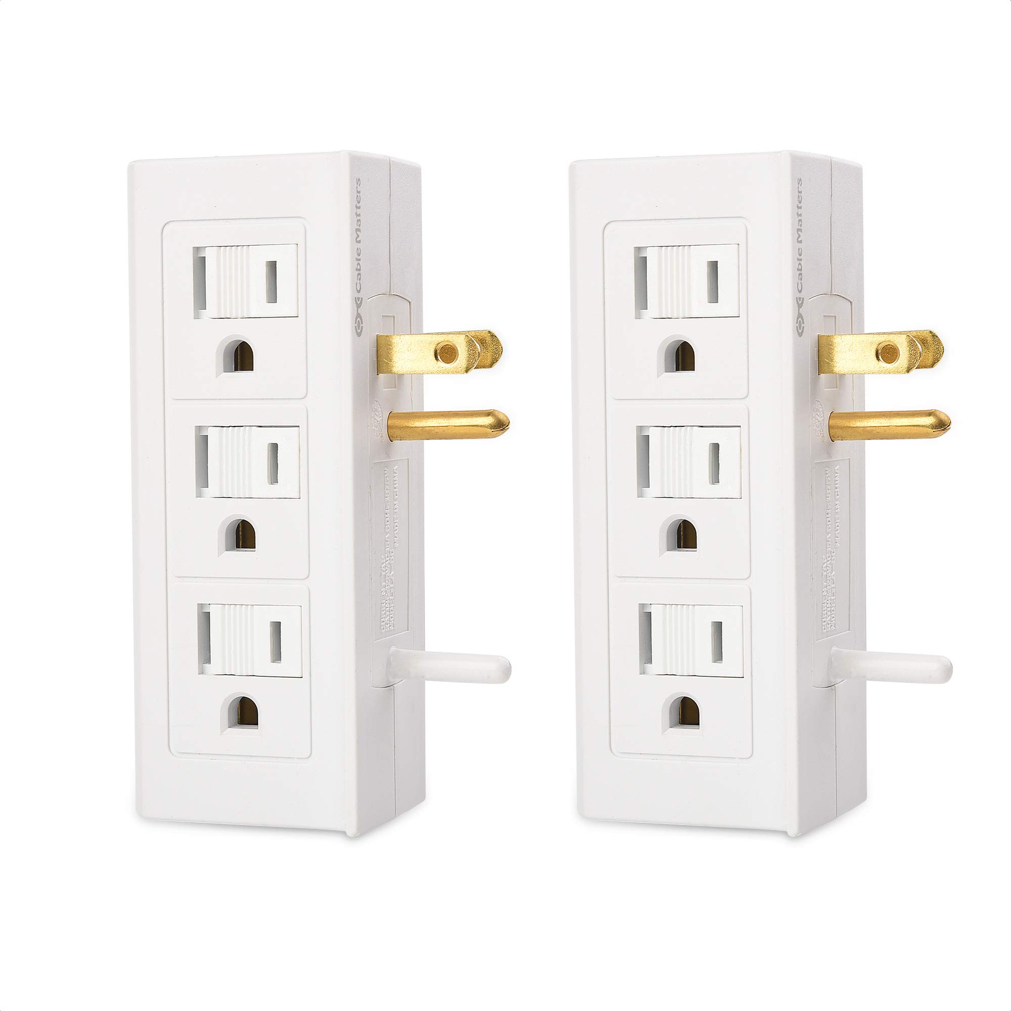 Cable Matters 2-Pack 6 Outlet Splitter Grounded Side Access Outlet Extender Wall Tap