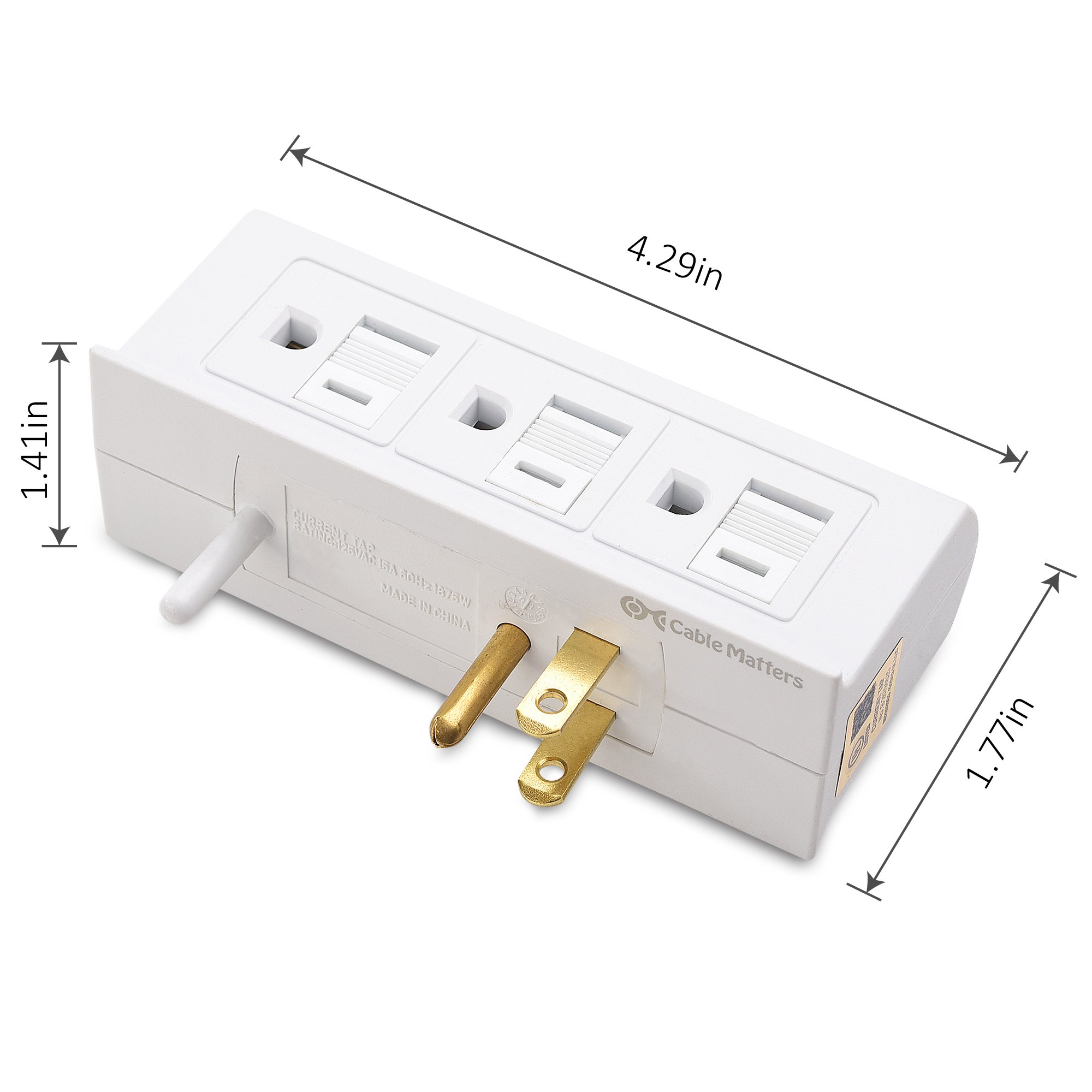 Cable Matters 2-Pack 6 Outlet Splitter Grounded Side Access Outlet Extender Wall Tap