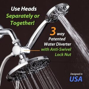 AquaDance 7" Premium High Pressure 3-Way Rainfall Combo Combines The Best of Both Worlds-Enjoy Luxurious Rain Showerhead and 6-Setting Hand Held Shower Separately or Together, Chrome