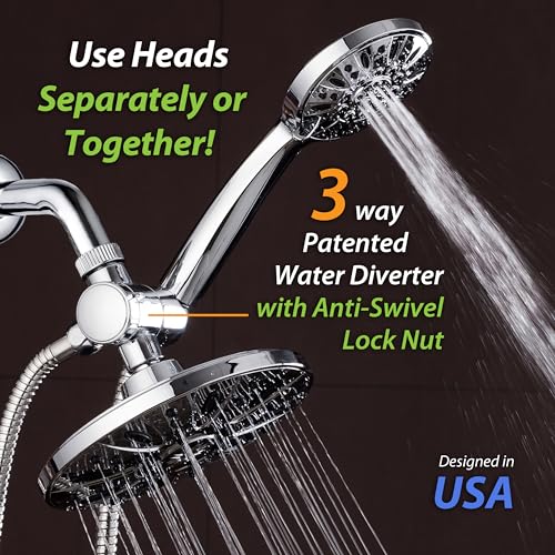 AquaDance 7" Premium High Pressure 3-Way Rainfall Combo Combines The Best of Both Worlds-Enjoy Luxurious Rain Showerhead and 6-Setting Hand Held Shower Separately or Together, Chrome