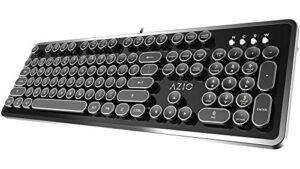 azio retro - wired usb mechanical keyboard in black and chrome for pc (blue switch) (mk-retro-01)