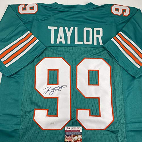 Autographed/Signed Jason Taylor Miami Teal Football Jersey JSA COA