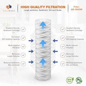 Aquaboon 5 Micron 10" x 2.5" String Wound Sediment Water Filter Cartridge | Universal Replacement for Any 10 inch RO Unit | Compatible with WP-5, AP110, CFS110, P5, WFPFC4002, WP-5, CW-MF, 2-Pack