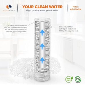 Aquaboon 5 Micron 10" x 2.5" String Wound Sediment Water Filter Cartridge | Universal Replacement for Any 10 inch RO Unit | Compatible with WP-5, AP110, CFS110, P5, WFPFC4002, WP-5, CW-MF, 2-Pack