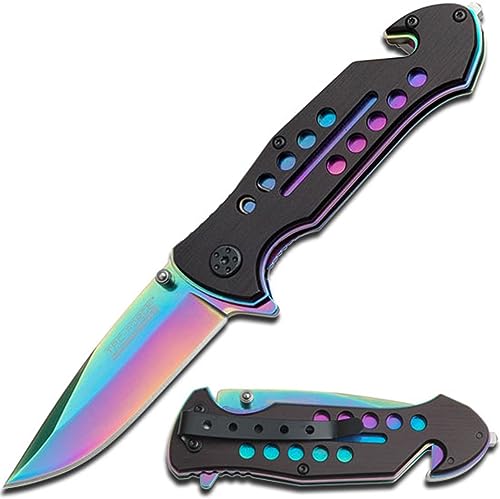 Tac-Force Rainbow Blade Spring Assisted Rescue Hunting Pocket Knife TF-509