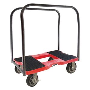 snap-loc 1500 lb all-terrain panel cart dolly red with steel frame, 6 in casters, panel bars and optional e-strap attachment