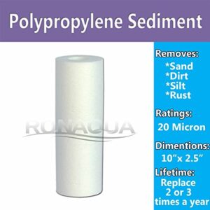 Ronaqua 50 Pack of Melt-blown Four Layers Filtration Polypropylene Sediment Filters 10"x 2.5" WELL-MATCHED with P5, AP110, WFPFC5002, CFS110, RS14, WHKF-GD05 (20 Micron)