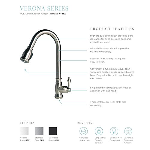 Laguna Brass 1153TB Classic 16" Single Handle Pull-Down Kitchen Faucet, Oil Rubbed Bronze Finish