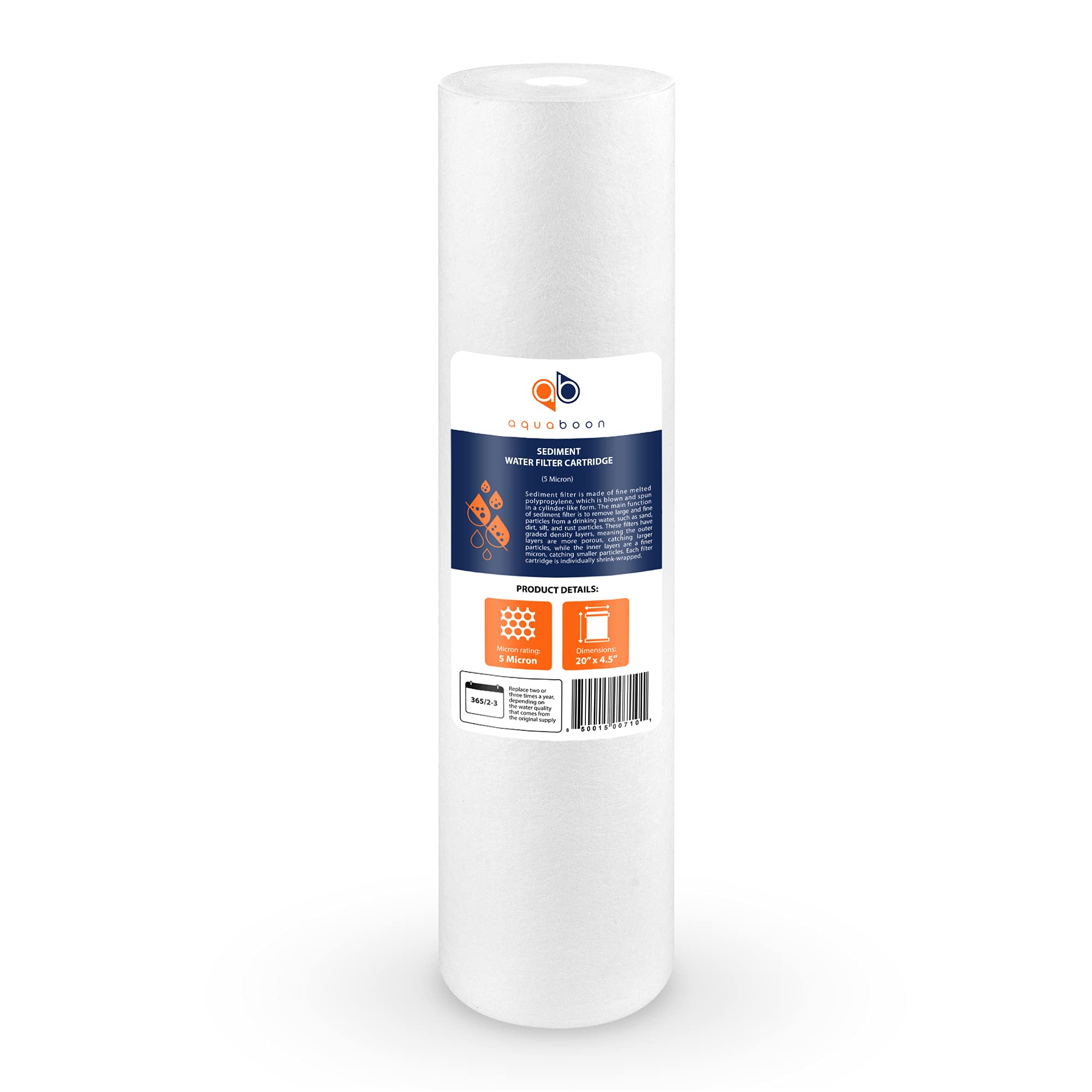 Aquaboon 5 Micron 20"x4.5" Sediment Water Filter Replacement Cartridge | Whole House Sediment Filtration | Compatible with AP810-2, SDC-45-2005, FPMB-BB5-20, P5-20BB, FP25B, 155358-43, 6 Pack