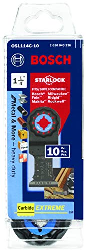 BOSCH OSL114C-10 10-Pack 1-1/4 In. Starlock Oscillating Multi Tool Metal & More Carbide Extreme Plunge Cut Blades for Cutting Iron Bar, Metal, Wood with Nails, Drywall and Tile