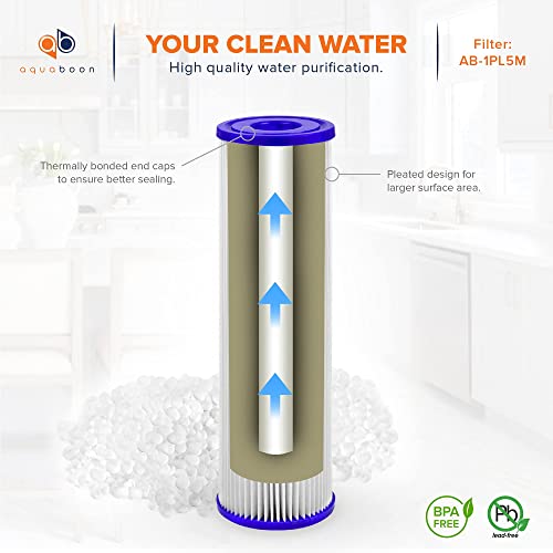 Aquaboon 5 Micron 10" x 2.5" Pleated Sediment Water Filter Cartridge | Universal Replacement for Any 10 inch RO Unit | Compatible with R50, 801-50, WFPFC3002, WB-50W, SPC-25-1050, WHKF-WHPL, 25-Pack