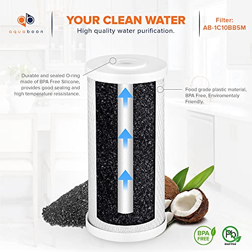 Aquaboon Universal Whole House 5 Micron 10 x 4.5 inch Cartridge | Coconut Shell Water Filter Cartridge | Activated Carbon Block CTO | Compatible with WFHDC8001, CB-10, EPM, EP 2-PACK