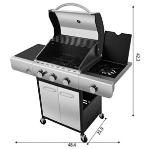 Kismile Gas Grill, 3-Burner Griddle with Extra Side Burner, Max. 34,000 BTU total, Built-in Thermometer, Stainless Steel Propane Grill for Camping Picnic Cookout BBQ