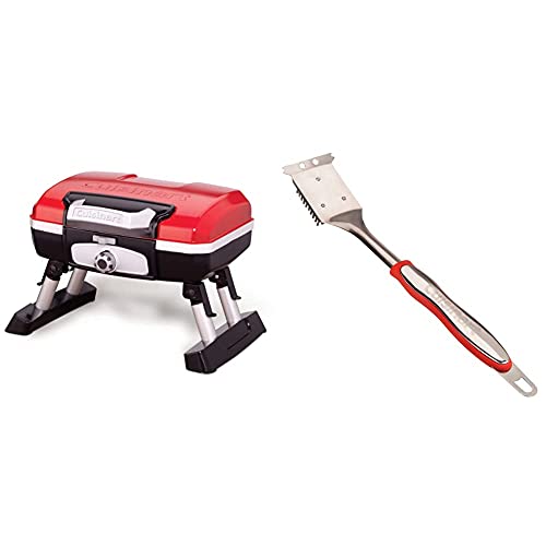 Cuisinart CGG-180T Portable, 17.6 x 18.6 x 11.8-Inch, Petit Gourmet Tabletop Gas Grill, Red & CCB-134 Comfort Grill Cleaning Brush