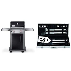 weber 46110001 spirit e210 liquid propane gas grill, black with cuisinart grilling set