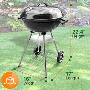 Portable Outdoor Charcoal BBQ Grill, Stainless Steel Charcoal Grill Offset Smoker with Ash Catcher and Black Cover, Multi-functional ideal for Bake. Braise, Smoke, Roast, and Grill