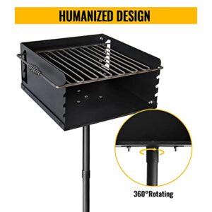 Migoda Park-Style Charcoal Grill, 16x16x8 Inch Heavy Duty Steel Outdoor BBQ Grill with Grate, Single Post Carbon Steel Park Grill for BBQ, Backyard, Camping