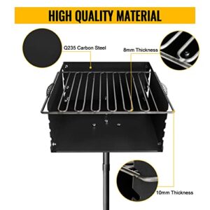 Migoda Park-Style Charcoal Grill, 16x16x8 Inch Heavy Duty Steel Outdoor BBQ Grill with Grate, Single Post Carbon Steel Park Grill for BBQ, Backyard, Camping