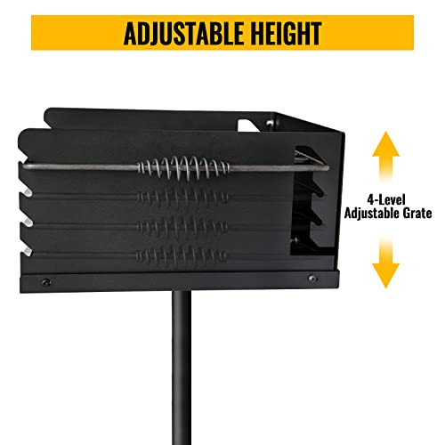 Migoda Park-Style Charcoal Grill, 16x16x8 Inch Heavy Duty Steel Outdoor BBQ Grill with Grate, Single Post Carbon Steel Park Grill for BBQ, Backyard, Camping