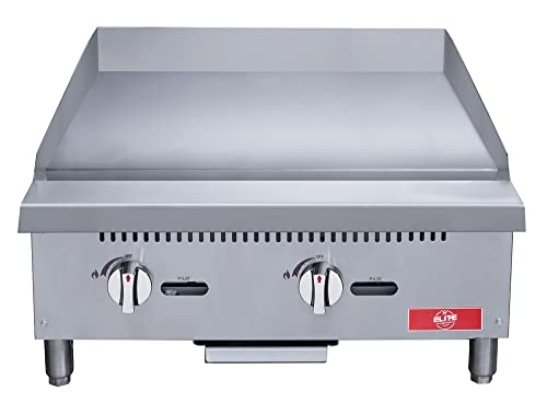 Commercial Griddle, Elite Kitchen Supply Countertop 24" Flat Top Grill Natural Gas (NG) / Propane Countertop Griddle with 2 Burners - 60000 BTU