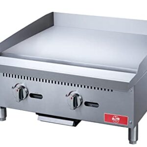 Commercial Griddle, Elite Kitchen Supply Countertop 24" Flat Top Grill Natural Gas (NG) / Propane Countertop Griddle with 2 Burners - 60000 BTU