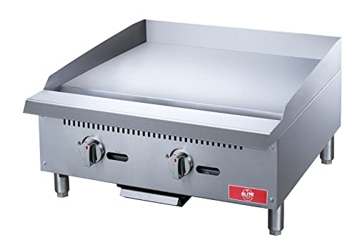 Commercial Griddle, Elite Kitchen Supply Countertop 24" Flat Top Grill Natural Gas (NG) / Propane Countertop Griddle with 2 Burners - 60000 BTU