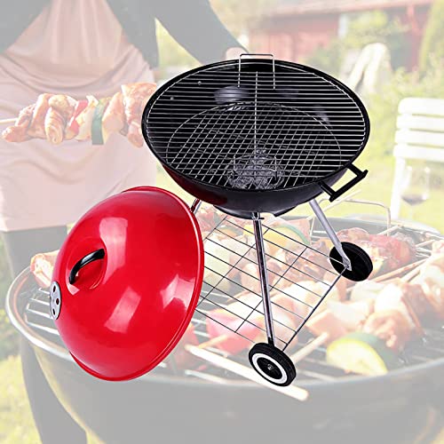 SRHMYWBW Portable Charcoal Grill for Outdoor 17 Inch Barbecue Grill 4.5kg/10 Lbs Charcoal BBQ Grill Round BBQ Kettle Outdoor for Outdoor Cooking Picnic Patio Backyard (Red)