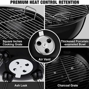 SRHMYWBW Portable Charcoal Grill for Outdoor 17 Inch Barbecue Grill 4.5kg/10 Lbs Charcoal BBQ Grill Round BBQ Kettle Outdoor for Outdoor Cooking Picnic Patio Backyard (Red)