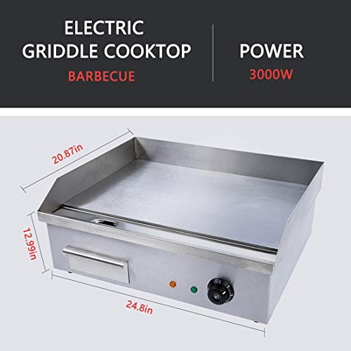 Fichiouy 3/4.4KW Electric Countertop Griddle Flat Grill BBQ with Thermostatic Control, Flat Top Grill Hot Plate BBQ Grill Countertop (3000W)