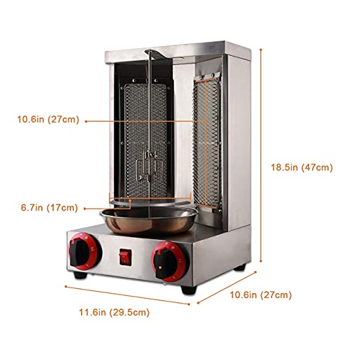 NJTFHU Shawarma Grill Doner Kebab Machine Gas Gyro broilers Rotating Home Vertical Rotisserie with 2 Burners 110V for Chicken Roast,Turkey Roast,Tacos,Roast,（Registered Design Patent）