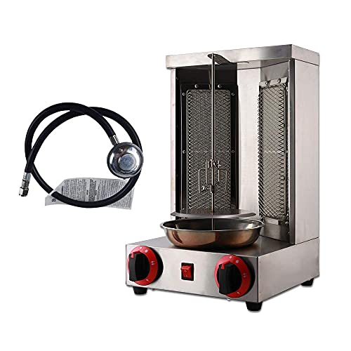 NJTFHU Shawarma Grill Doner Kebab Machine Gas Gyro broilers Rotating Home Vertical Rotisserie with 2 Burners 110V for Chicken Roast,Turkey Roast,Tacos,Roast,（Registered Design Patent）