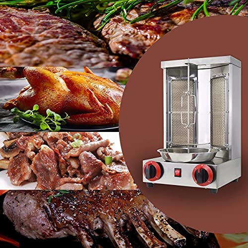 NJTFHU Shawarma Grill Doner Kebab Machine Gas Gyro broilers Rotating Home Vertical Rotisserie with 2 Burners 110V for Chicken Roast,Turkey Roast,Tacos,Roast,（Registered Design Patent）