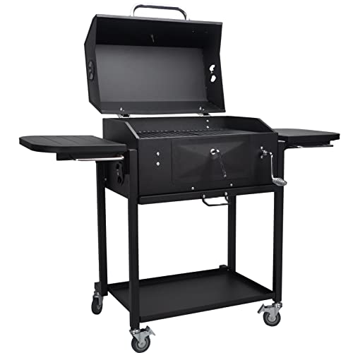 CRYSTAL FIT Charcoal Grills, 24-Inch Charcoal Grill Outdoor Cooking Smoker Backyard Barbeque Griller with Side Trays, Black