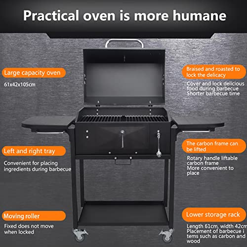 CRYSTAL FIT Charcoal Grills, 24-Inch Charcoal Grill Outdoor Cooking Smoker Backyard Barbeque Griller with Side Trays, Black