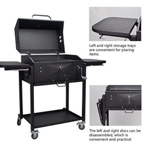 CRYSTAL FIT Charcoal Grills, 24-Inch Charcoal Grill Outdoor Cooking Smoker Backyard Barbeque Griller with Side Trays, Black