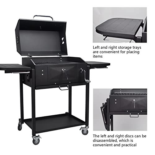 CRYSTAL FIT Charcoal Grills, 24-Inch Charcoal Grill Outdoor Cooking Smoker Backyard Barbeque Griller with Side Trays, Black