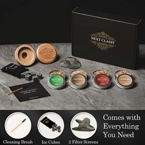 NEXTCLASSY Cocktail Smoker Kit for Drinks – Whiskey, Bourbon, Meat, Cheese and BBQ - Premium Whiskey Smoker Kit with Oak, Cherry, Apple and Walnut Wood Chips