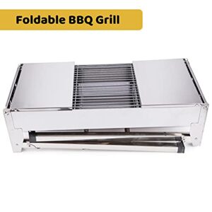 Lake Tian Stainless Steel Charcoal Grill, Asadores De Carbón, Small Portable Folding Charcoal BBQ Grill Set, Coal Grill, Barbecue Hibachi Grill Outdoor Cooking, for Picnic, Patio, Backyard & Camping, 30x44