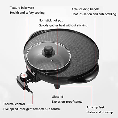 Wgwioo Electric Hot Pot and BBQ Grill, 2 in 1 Multifunction Hot Pot BBQ Integrated Electric Grill Hot Pot, Portable Nonstick Electric Grill, Electric Barbecue Table Top Grill Hot Plate