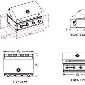 AMS Fireplace BULL grill 30'' Outlaw BBQ Grill with BULL single Side Burner, 30'' Double Doors, Single Drawer, Trash/Propane Drawer, (Natural Gas) FREE Bio-Ethanol Table-top Fire pit