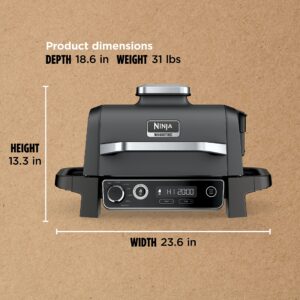 Ninja OG751 Woodfire Pro Outdoor Grill with Built-In Thermometer, 7-in-1 Master Grill, BBQ Smoker&Outdoor Air Fryer plus Bake,Roast, Dehydrate,&Broil,Woodfire Technology,with All Purpose Blend Pellets