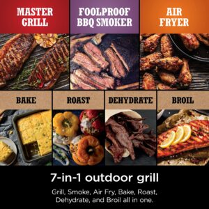 Ninja OG751 Woodfire Pro Outdoor Grill with Built-In Thermometer, 7-in-1 Master Grill, BBQ Smoker&Outdoor Air Fryer plus Bake,Roast, Dehydrate,&Broil,Woodfire Technology,with All Purpose Blend Pellets