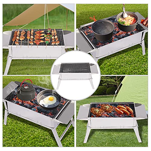 REDCAMP Foldable Charcoal Grill Barbecue, Portable Small Stainless Steel BBQ Grill Camping Grill for Outdoor Picnic Camping Cooking