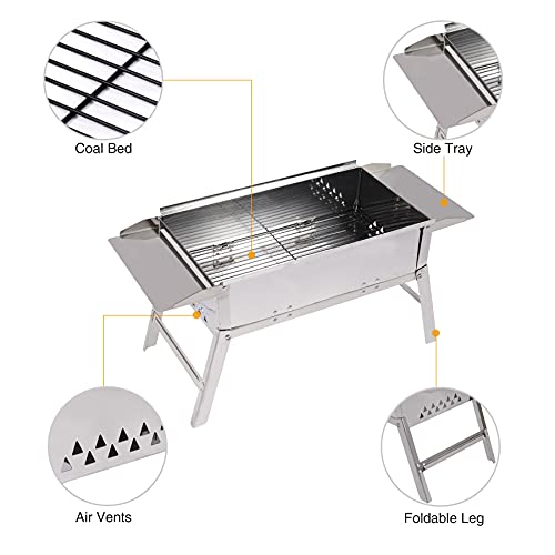 REDCAMP Foldable Charcoal Grill Barbecue, Portable Small Stainless Steel BBQ Grill Camping Grill for Outdoor Picnic Camping Cooking