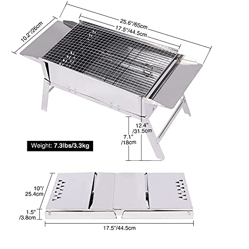 REDCAMP Foldable Charcoal Grill Barbecue, Portable Small Stainless Steel BBQ Grill Camping Grill for Outdoor Picnic Camping Cooking